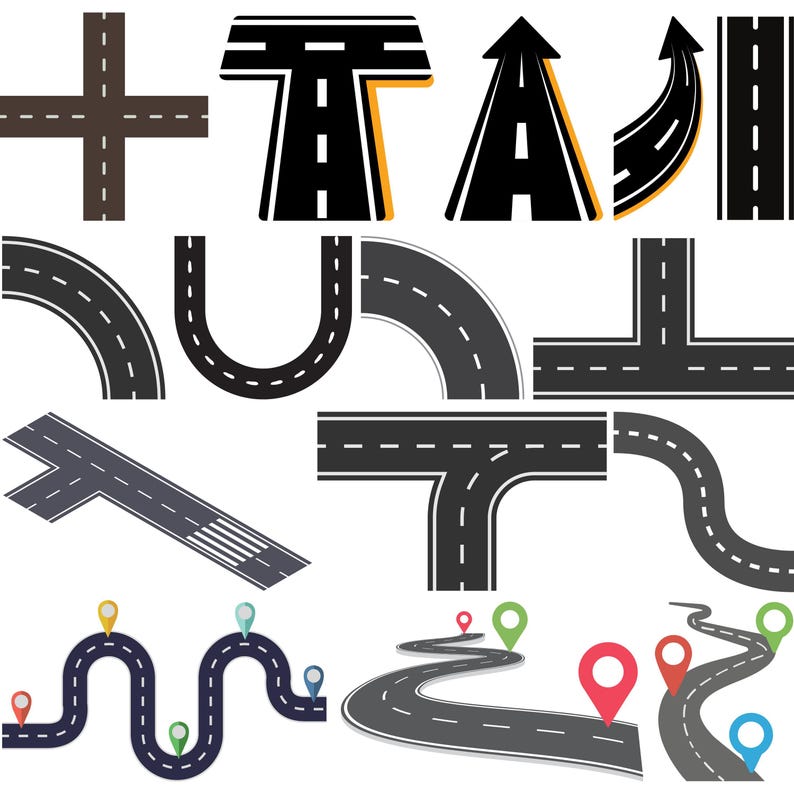 Road SVG Bundle, Highway Clipart PNG, Curved Road Svg, Asphalt Vector ...