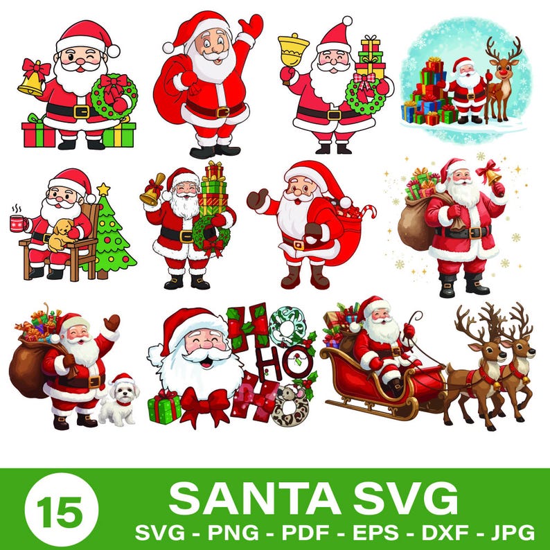 Santa Claus Svg Bundle, Santa Clipart PNG, Santa Face Svg, Christmas ...