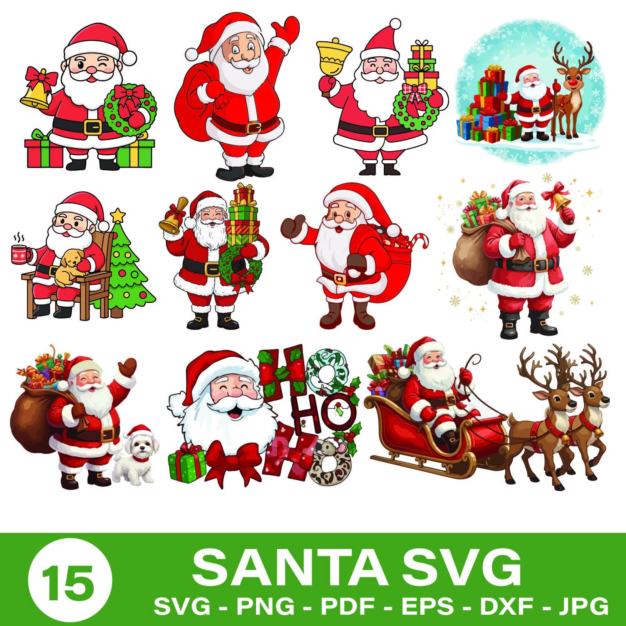 Santa Claus Svg Bundle, Santa Clipart PNG, Santa Face Svg, Christmas ...