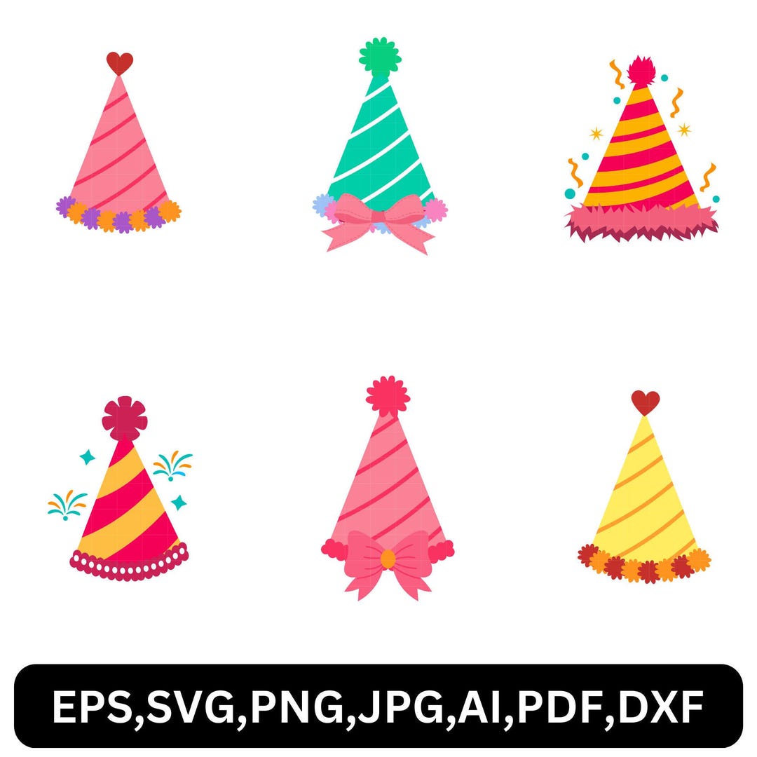 Happy Birthday Hat SVG Bundle, Party Hat PNG, Celebration Hat Clipart ...