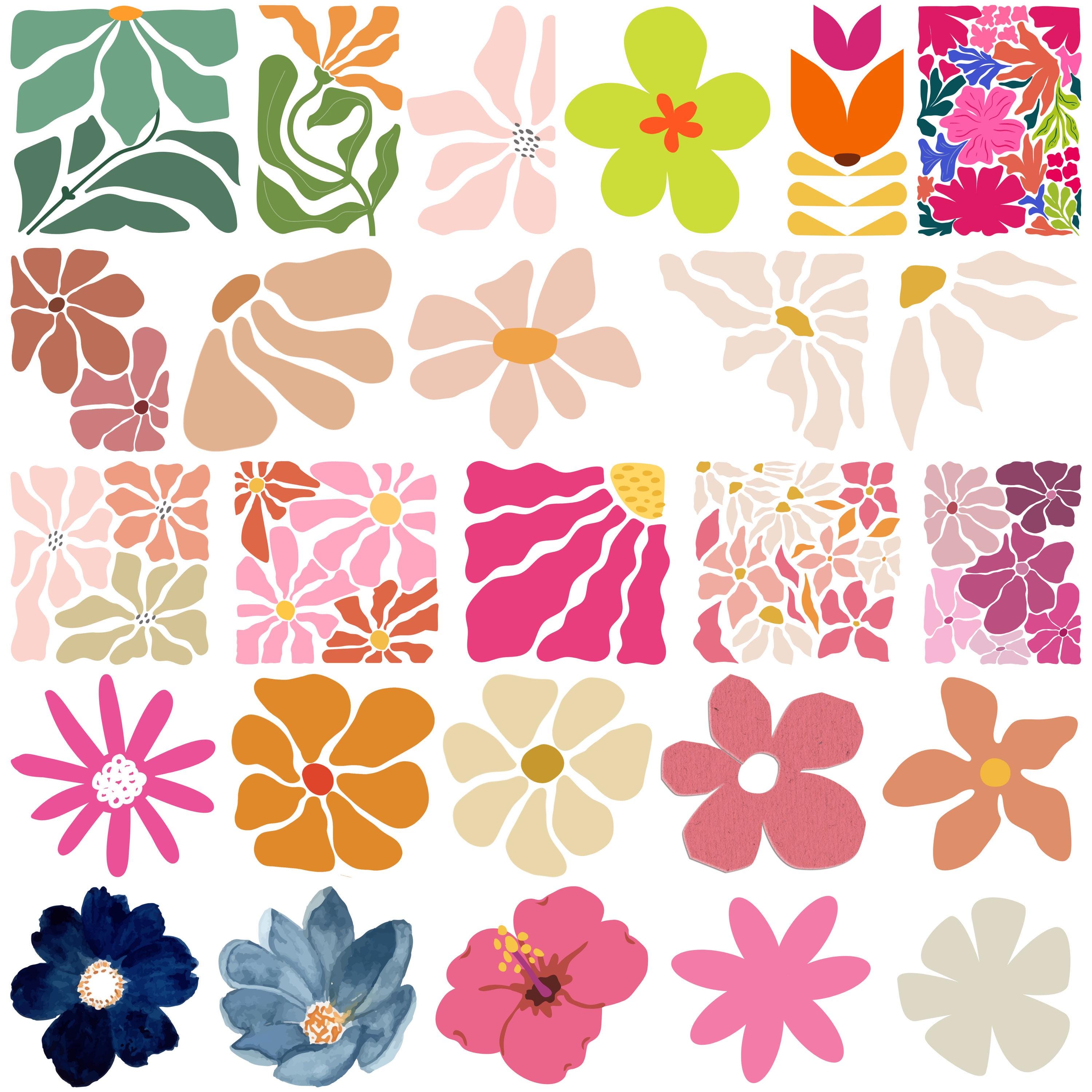 Abstract Flower SVG Bundle, Boho Floral Clipart PNG, Daisy Flower ...