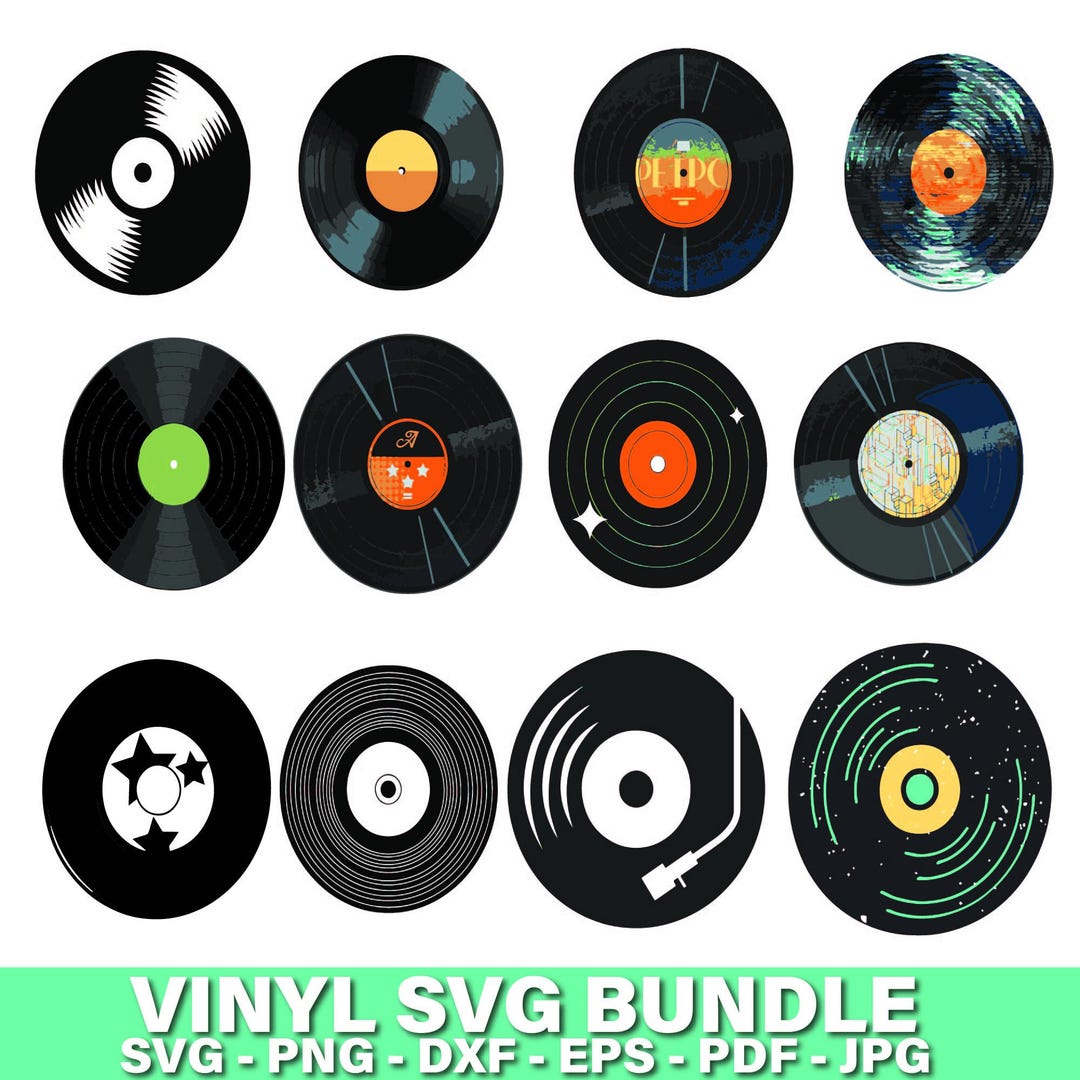 Vinyl Record SVG Bundle, Retro Music Clipart, Vinyl Disc PNG Eps Dxf ...