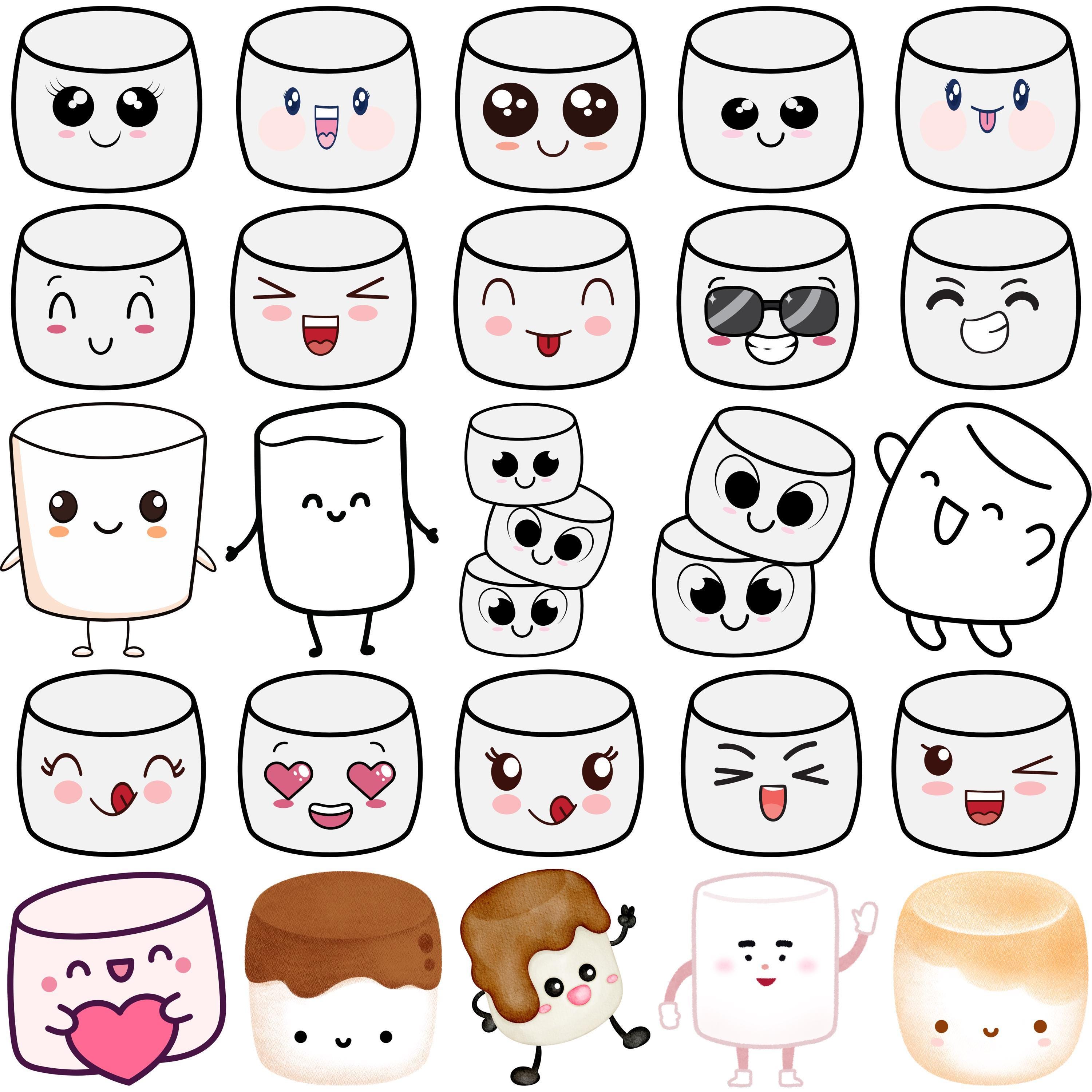 Marshmallow SVG Bundle, Mello Svg, Marshmallow Smile Svg, Kawaii Face ...
