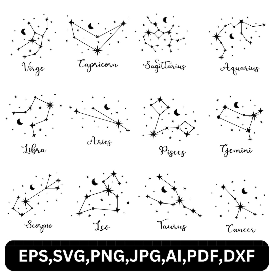 Zodiac Sign SVG Bundle, Astrology Signs Png, Horoscope SVG Files, Star ...