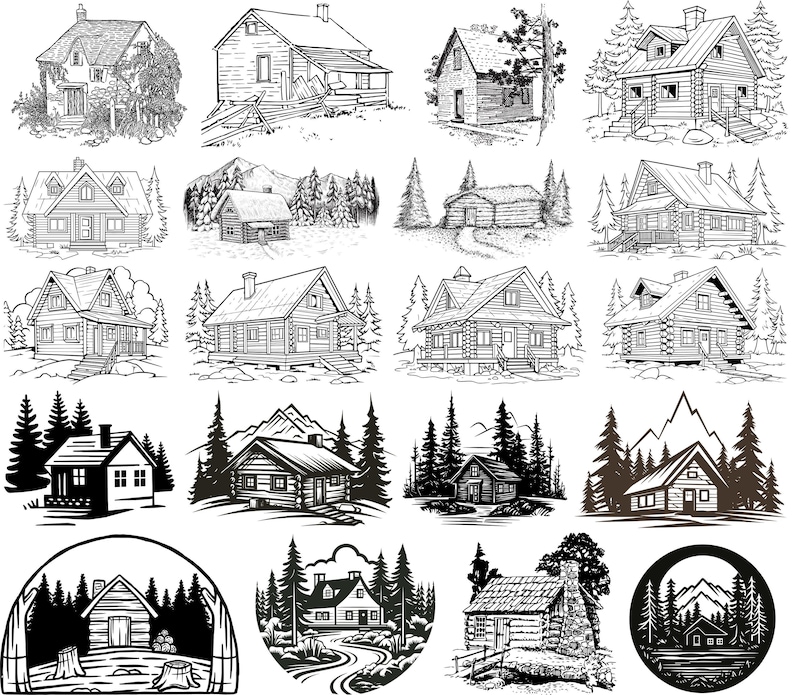Rustic Wooden Cabin SVG Bundle, Log Cabin SVG, Mountain House SVG ...