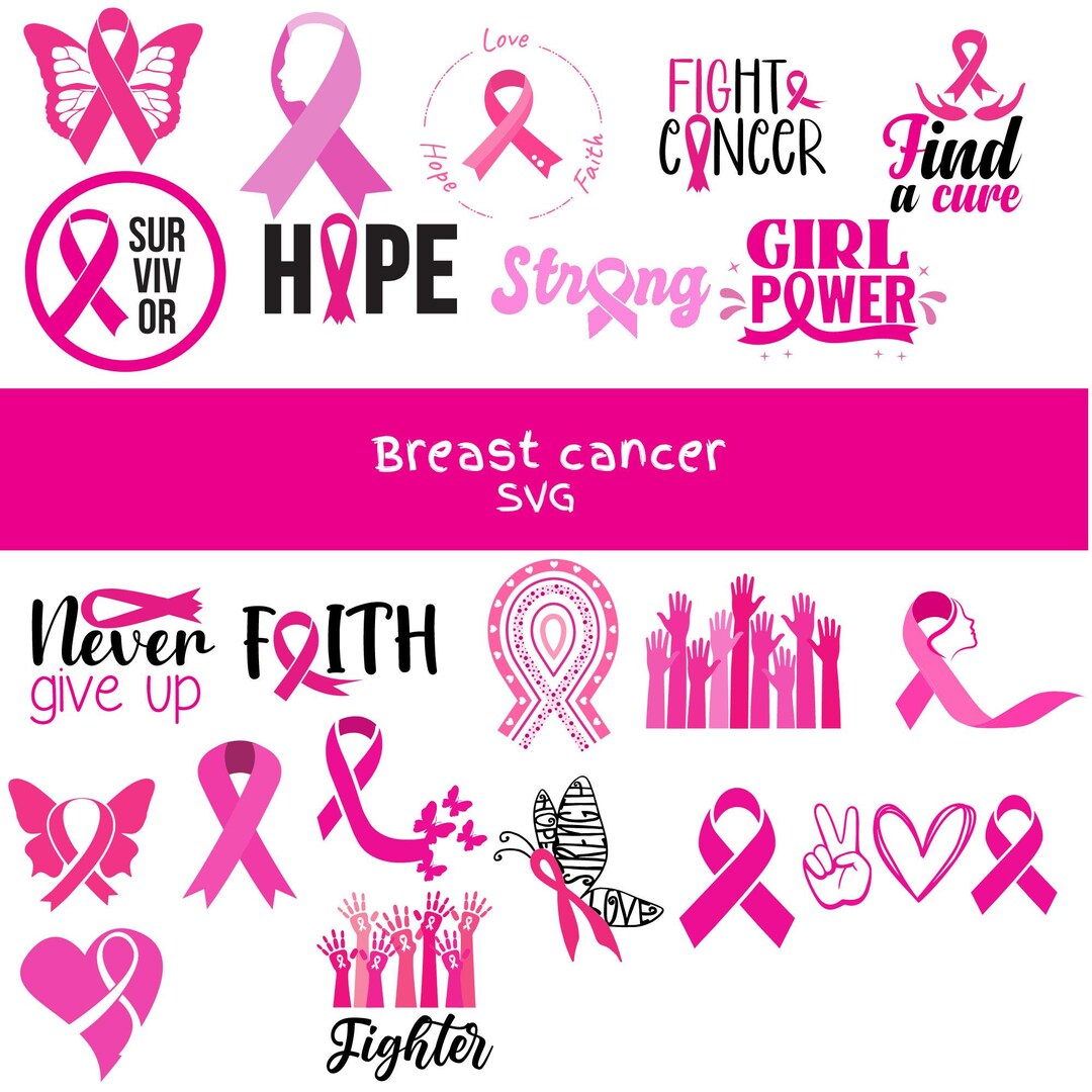 Breast Cancer SVG Bundle, Pink Ribbon SVG, Cancer Awareness Clipart ...