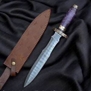 Hand Forged Wavy Dagger Knife-camel Bone Handle, Damascus Steel ...