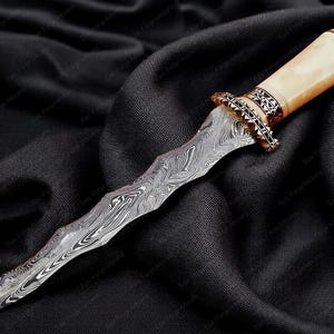 Hand Forged Wavy Dagger Knife-camel Bone Handle, Damascus Steel ...