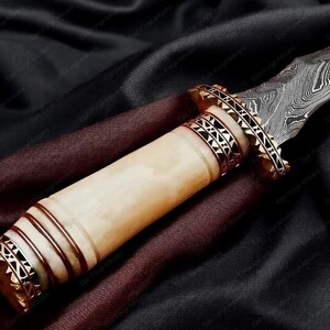 Hand Forged Wavy Dagger Knife-camel Bone Handle, Damascus Steel ...