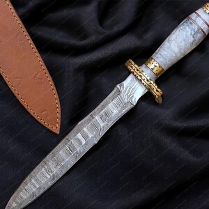 Hand Forged Wavy Dagger Knife-camel Bone Handle, Damascus Steel ...