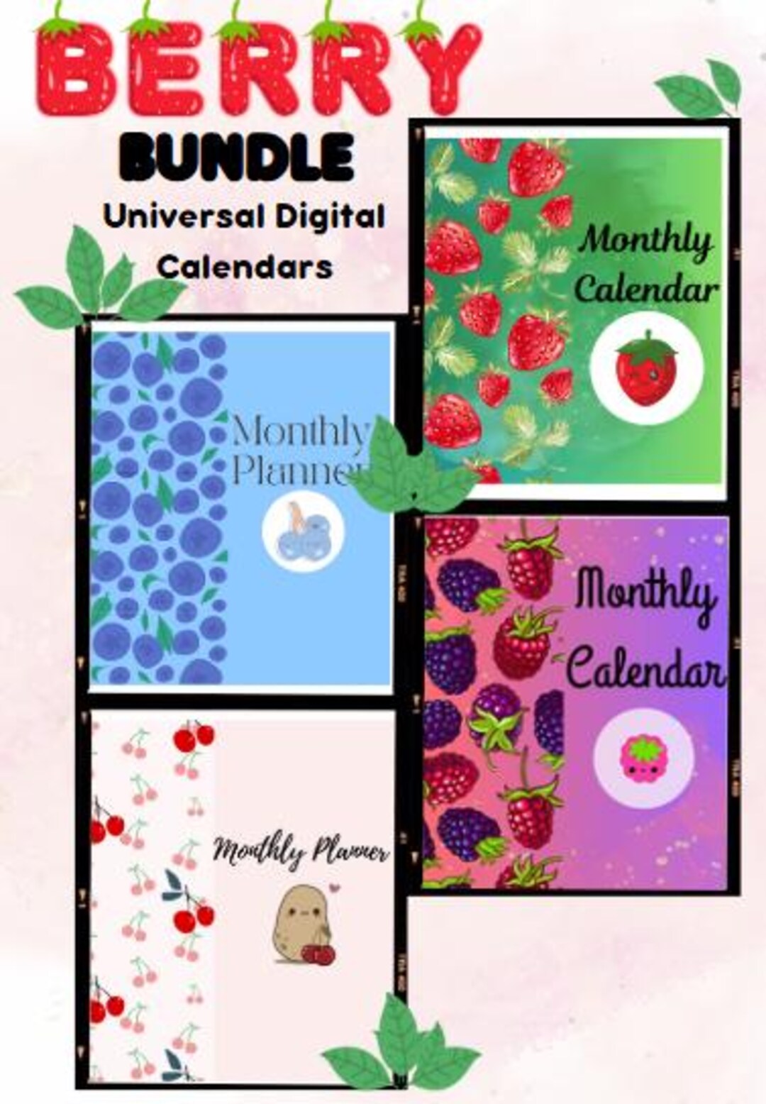 Berry Bundle of Universal Digital Calendars - 4 Berry Themed Calendars ...