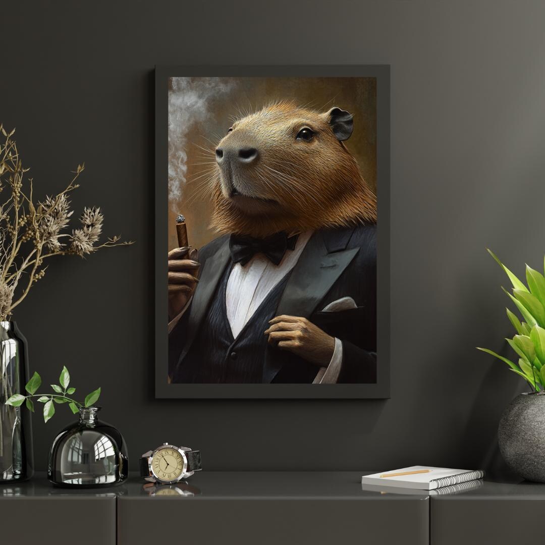 Vintage Capybara Smoking Cigar, Retro Wall Art, Cool Capybara Decor ...