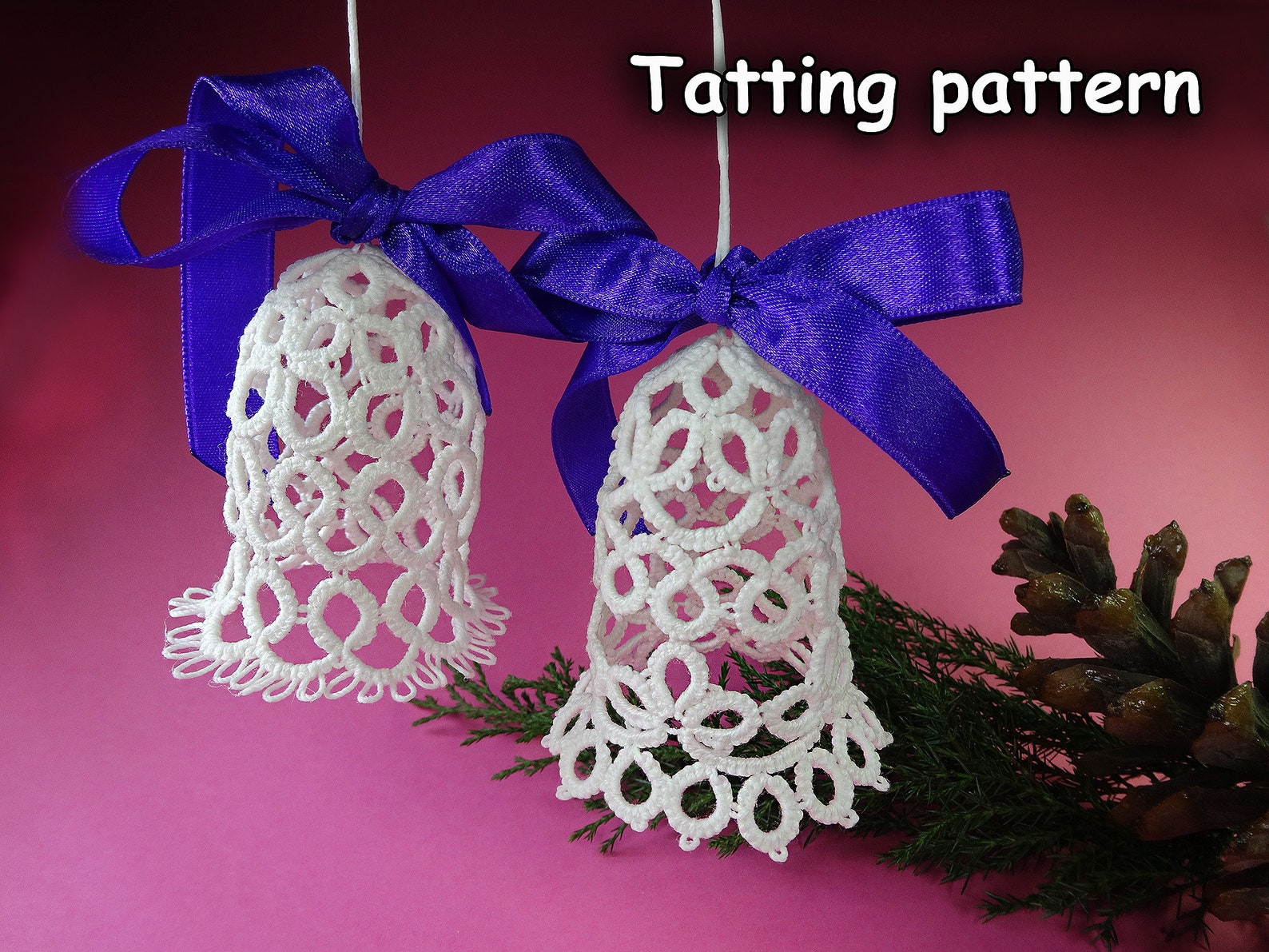 3D Bell PDF Tatting Pattern TWO Tatted Bells Christmas Tree Decoration ...