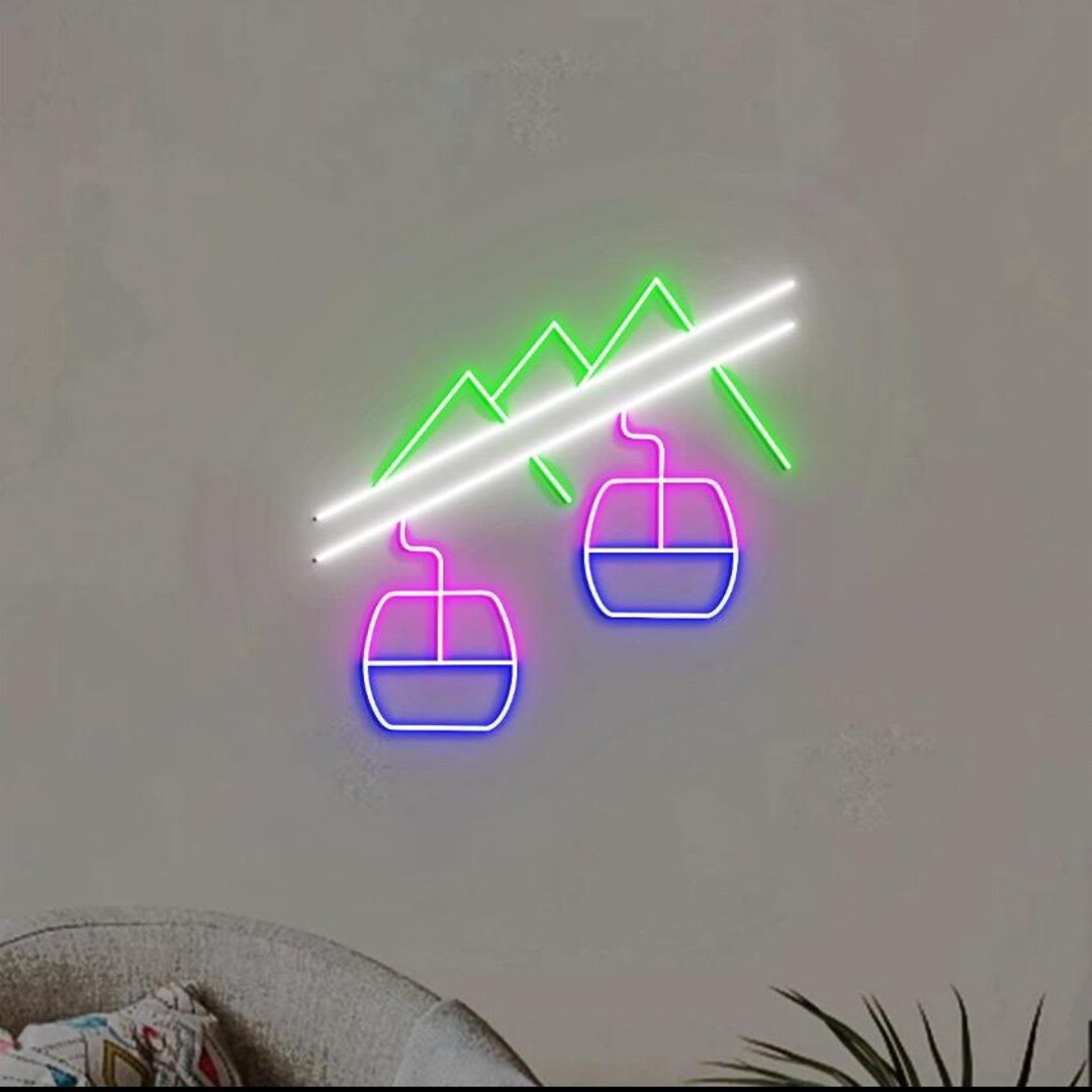 Ski Lift Neon Light, Mountain Ski Lift Wall Art, Ski Lift Resort Wall ...