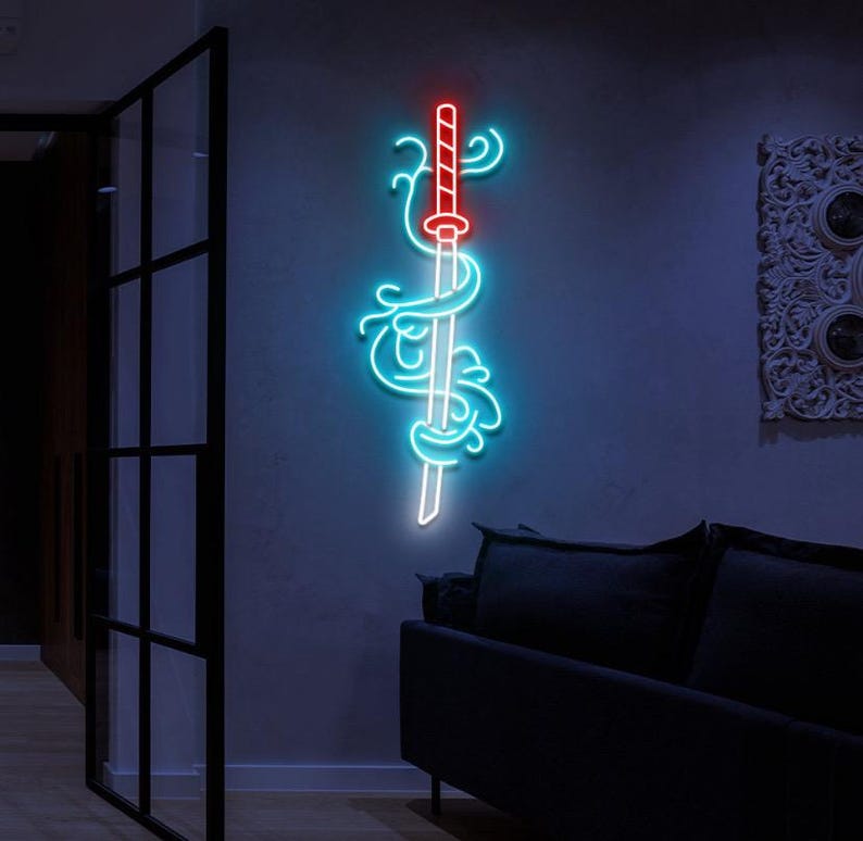 Sword Neon Sign, Japanese Neon Sign, Sword LED Light Sign, Kid Room LED ...