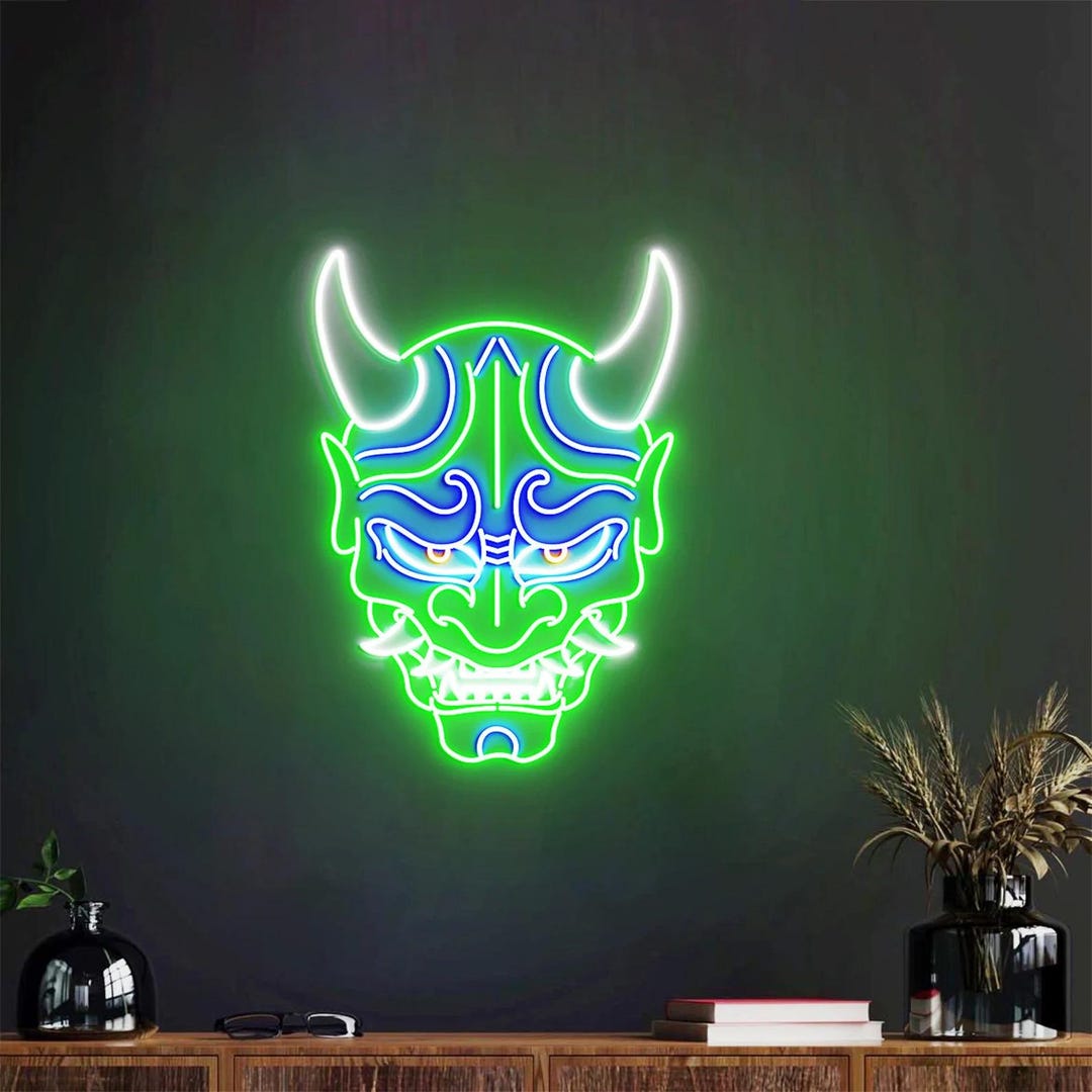 Oni Mask Neon Sign, Japanese Hannya Mask LED Light, Oni Demon Neon Sign ...