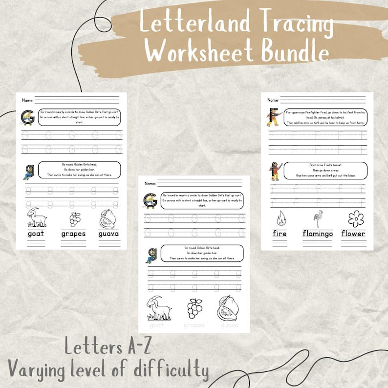 Letterland Letter Tracing Worksheet Bundle - Etsy