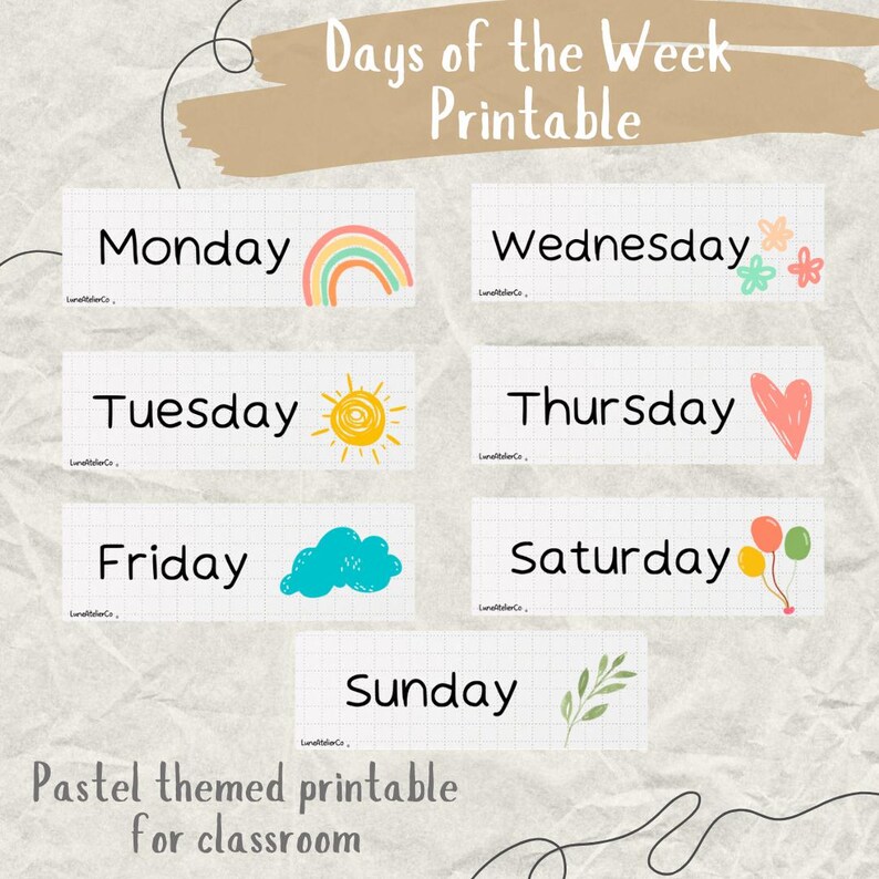 Pastel Themed Days of the Week Classroom Printable - Etsy