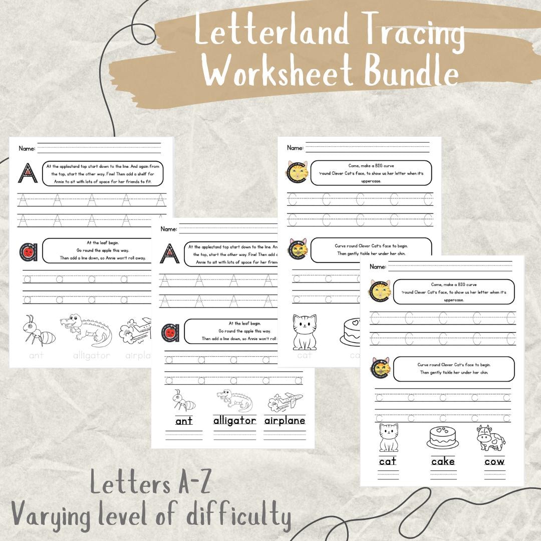Letterland Letter Tracing Worksheet Bundle - Etsy