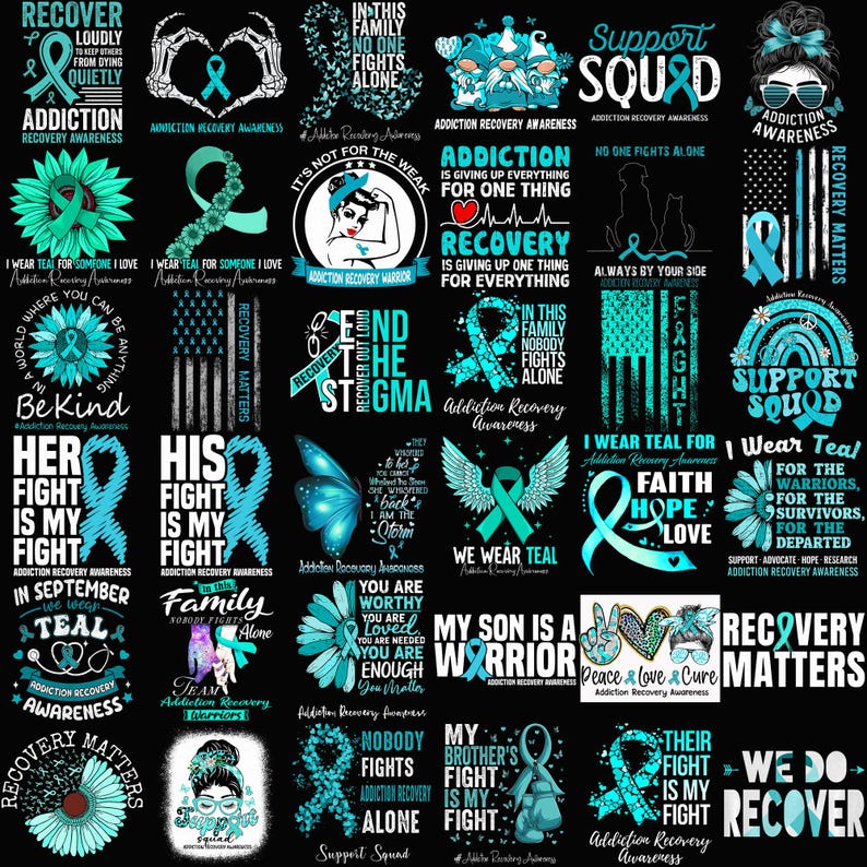 Addiction Recovery Awareness Png Bundle, Addiction Recovery Png, Teal ...