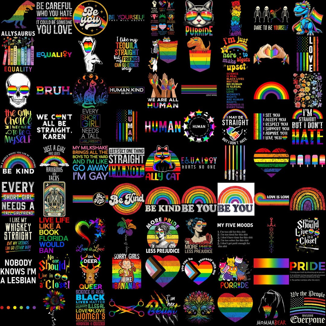 Pride PNG Bundle, LGBTQ Rainbow Designs, Be Kind Be You Quotes ...
