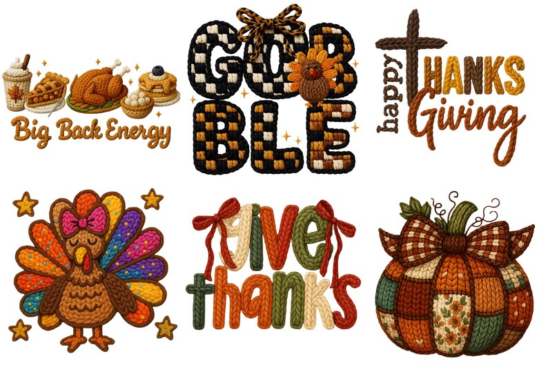 Thanksgiving Crochet 3D PNG Bundle, Faux Yarn Fall Turkey Pumpkin ...