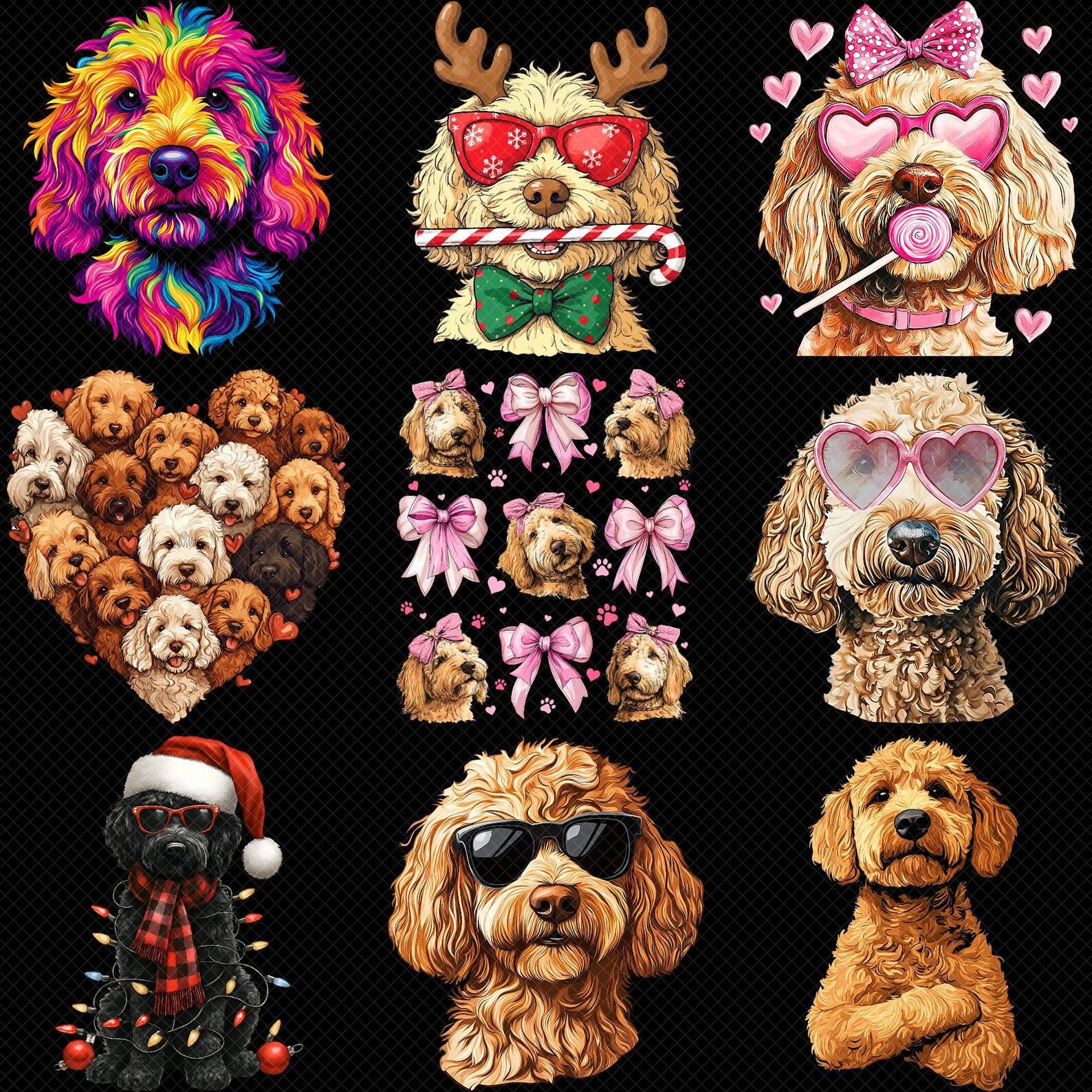 Doodle Dog PNG Bundle, Goldendoodle Labradoodle Dog Face Clipart ...