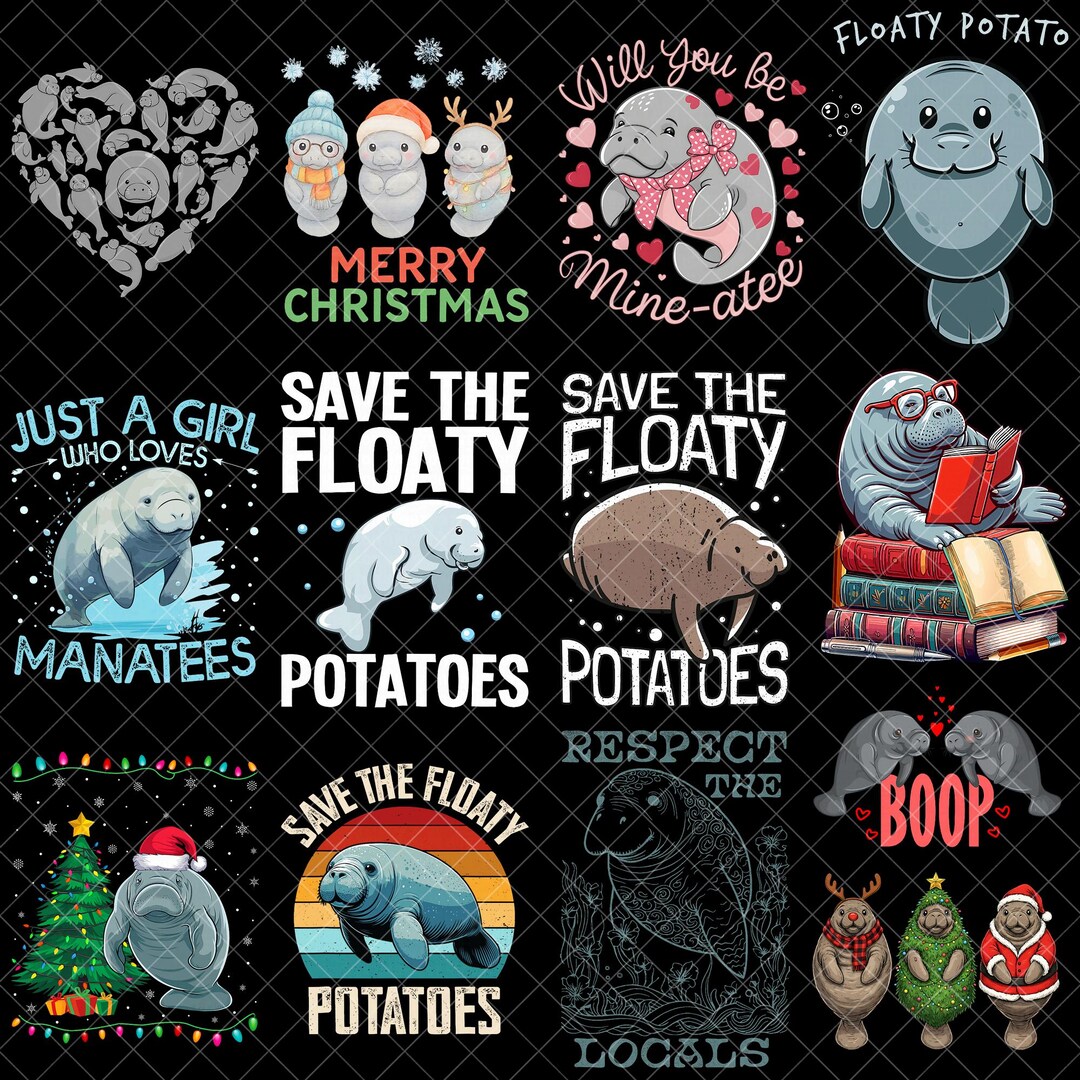 Manatee Bundle PNG, Save the Floaty Potatoes PNG, Floofy Manatee Png ...