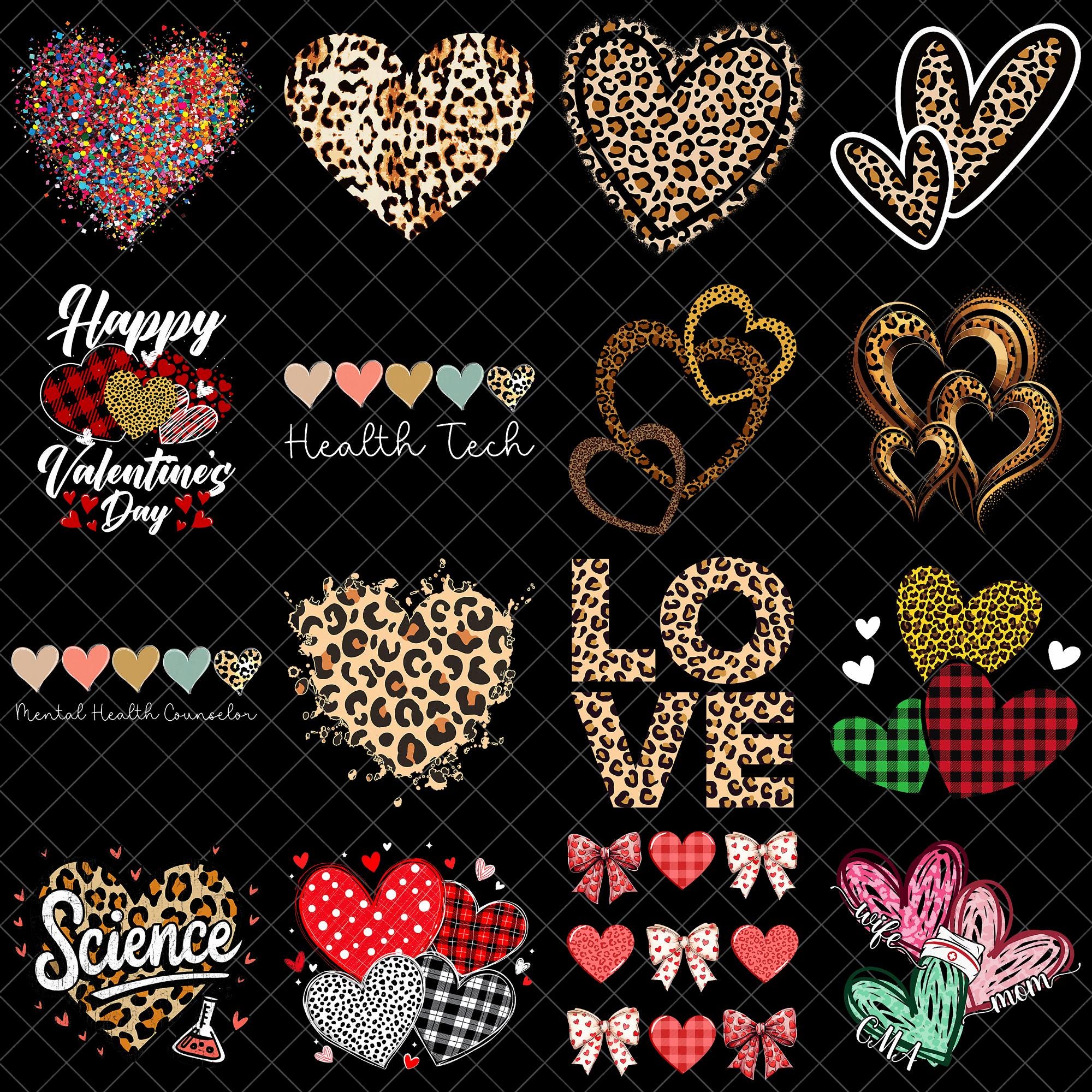 Leopard Heart PNG Bundle, Valentine Heart PNG Set, Love Leopard Print ...