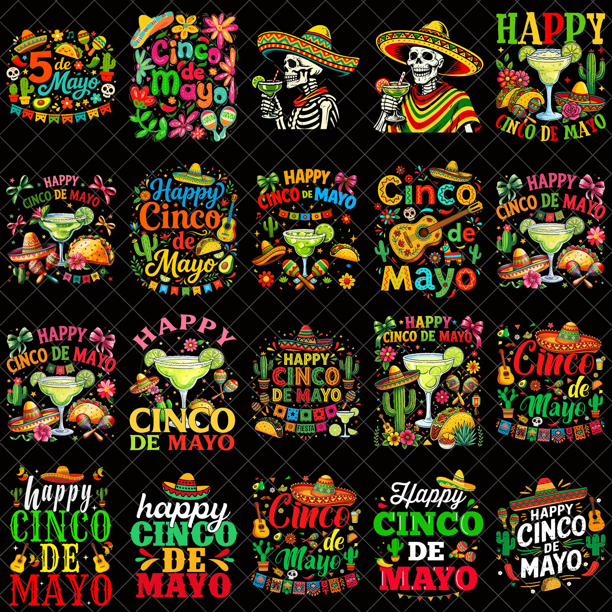 Happy Cinco De Mayo PNG Bundle, Colorful Mexican Fiesta Margarita ...