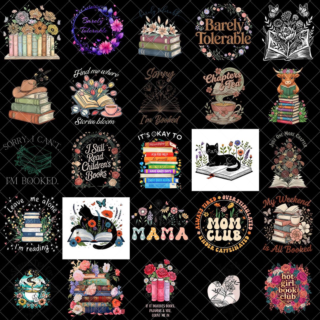 Book Lover PNG Bundle, Reading Png, Floral Books & Quotes PNG, Book ...