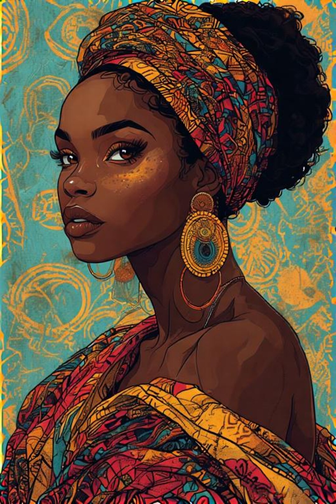 Black Queen Kente Portrait: Afrocentric Woman Art Print (digital ...