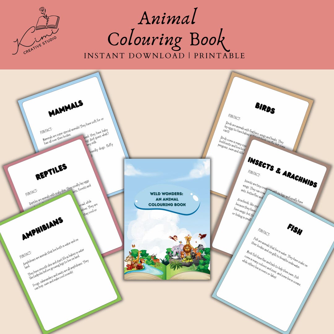 Printable Kids Animal Coloring Book | Digital Download | Animal ...