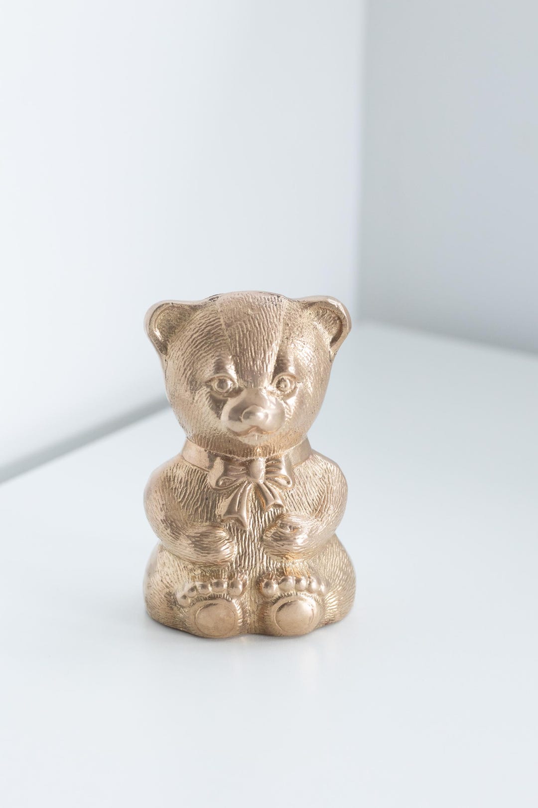 Vintage Brass Teddy Bear Bank, Solid Brass Coin Bank -bear Figurine ...