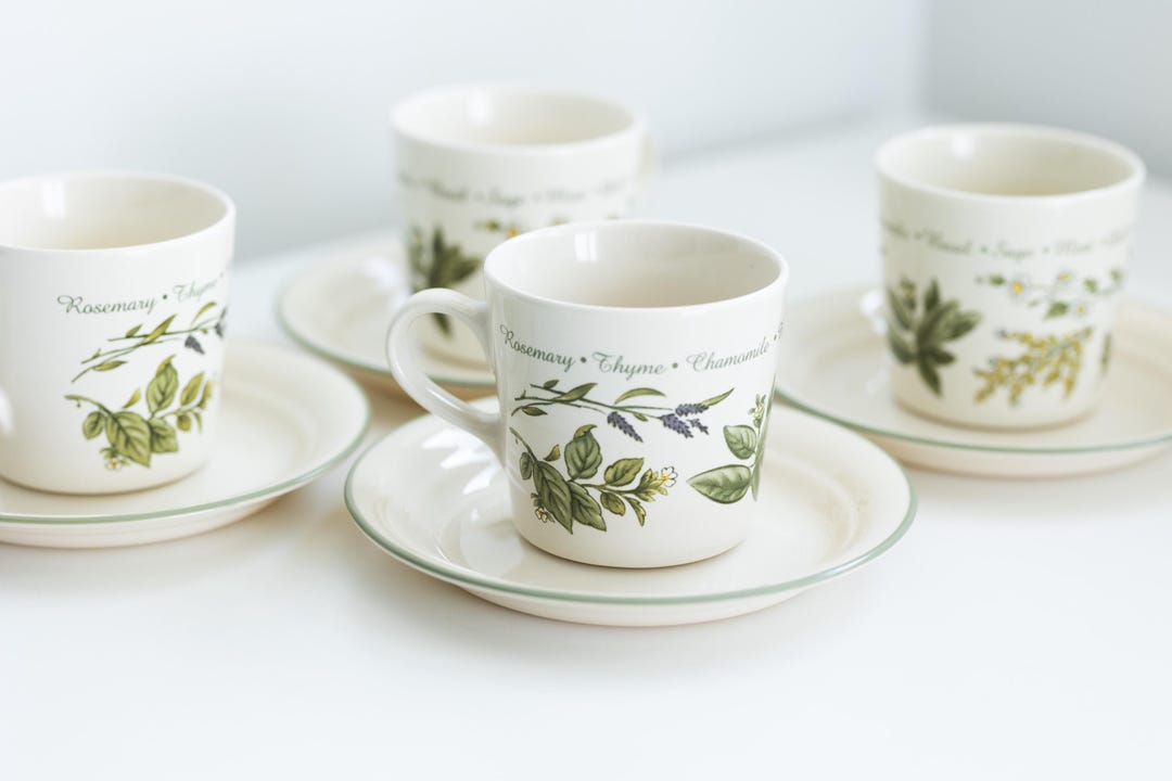 Corelle Thymeless Herb Tea Coffee Cup & Saucer Rosemary Chamomile Mint ...