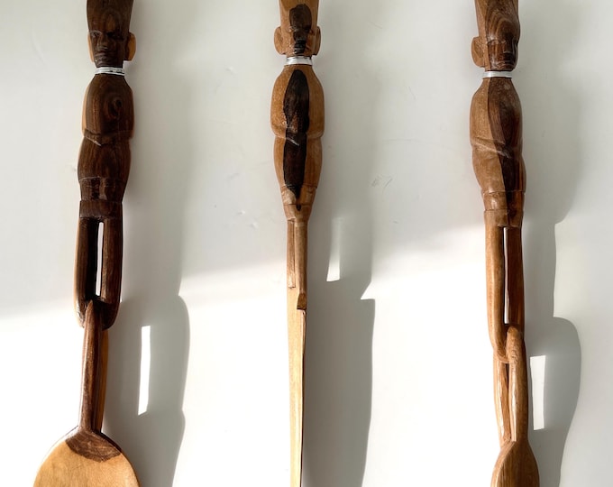 Vintage AFRICAN ZULU Hand CARVED Wood Serving Utensils - Set of 3 - Etsy