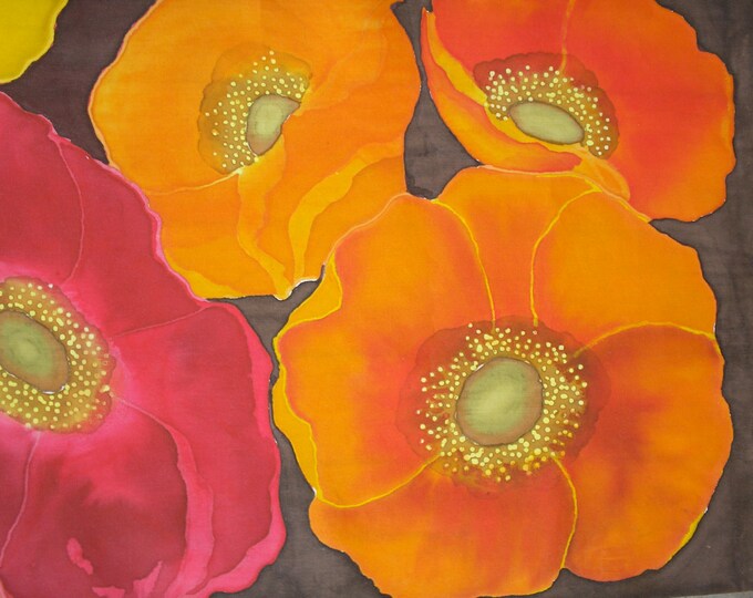 Poppy Flowers Fabric Panel Quilt Block Hand Painted on Cotton - Etsy