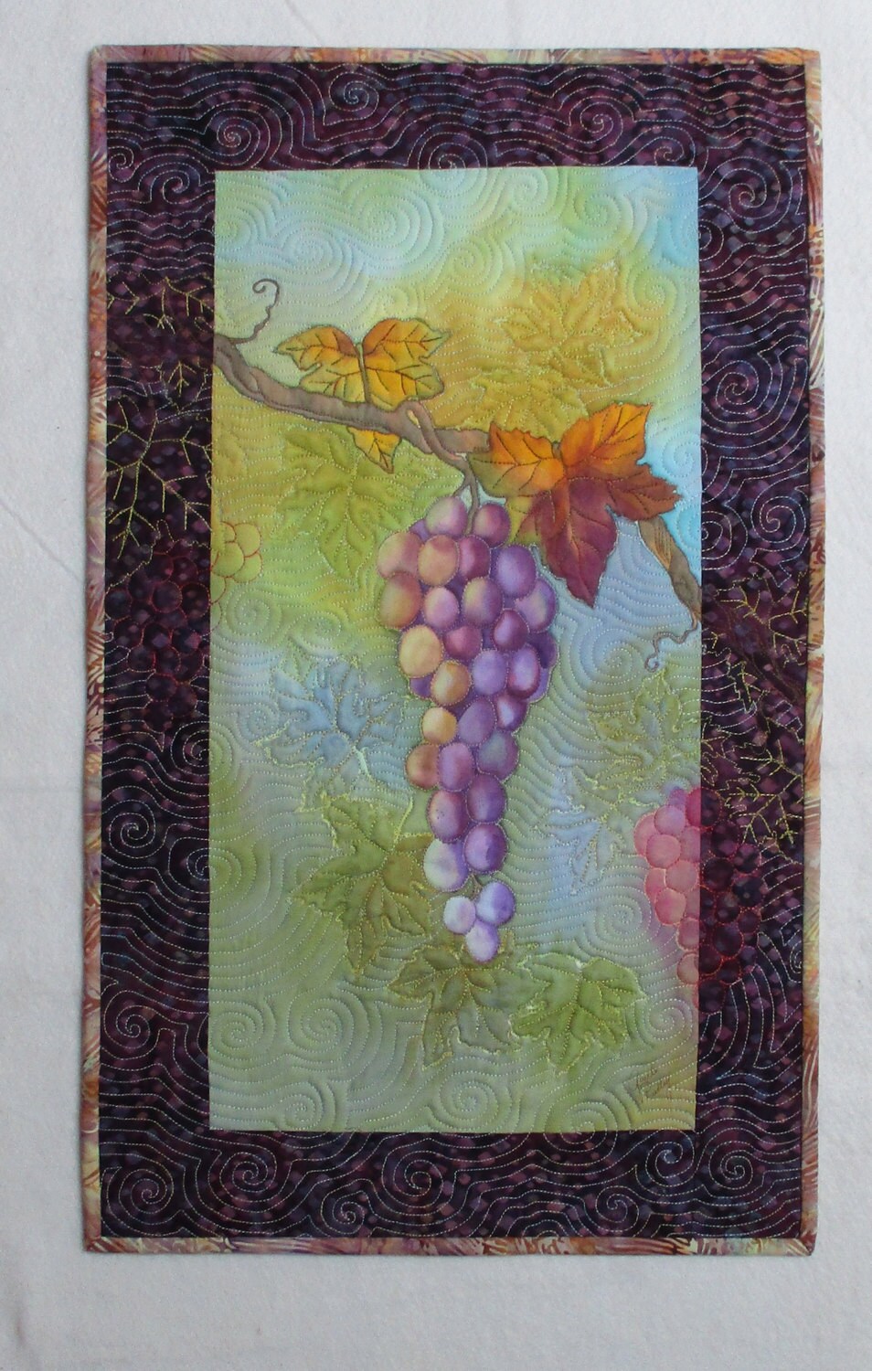 Art Quilt Hand Painted Grapes Wall Hanging / Vineyard / Quiltsy ...
