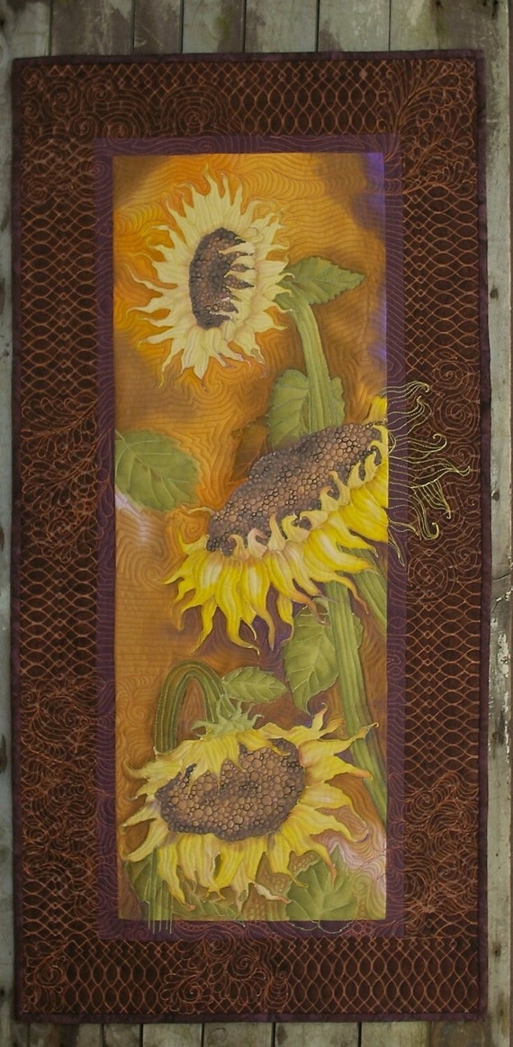 Sunflowers Art Quilt Quilted Wall Hanging Hand Painted Fiber | Etsy
