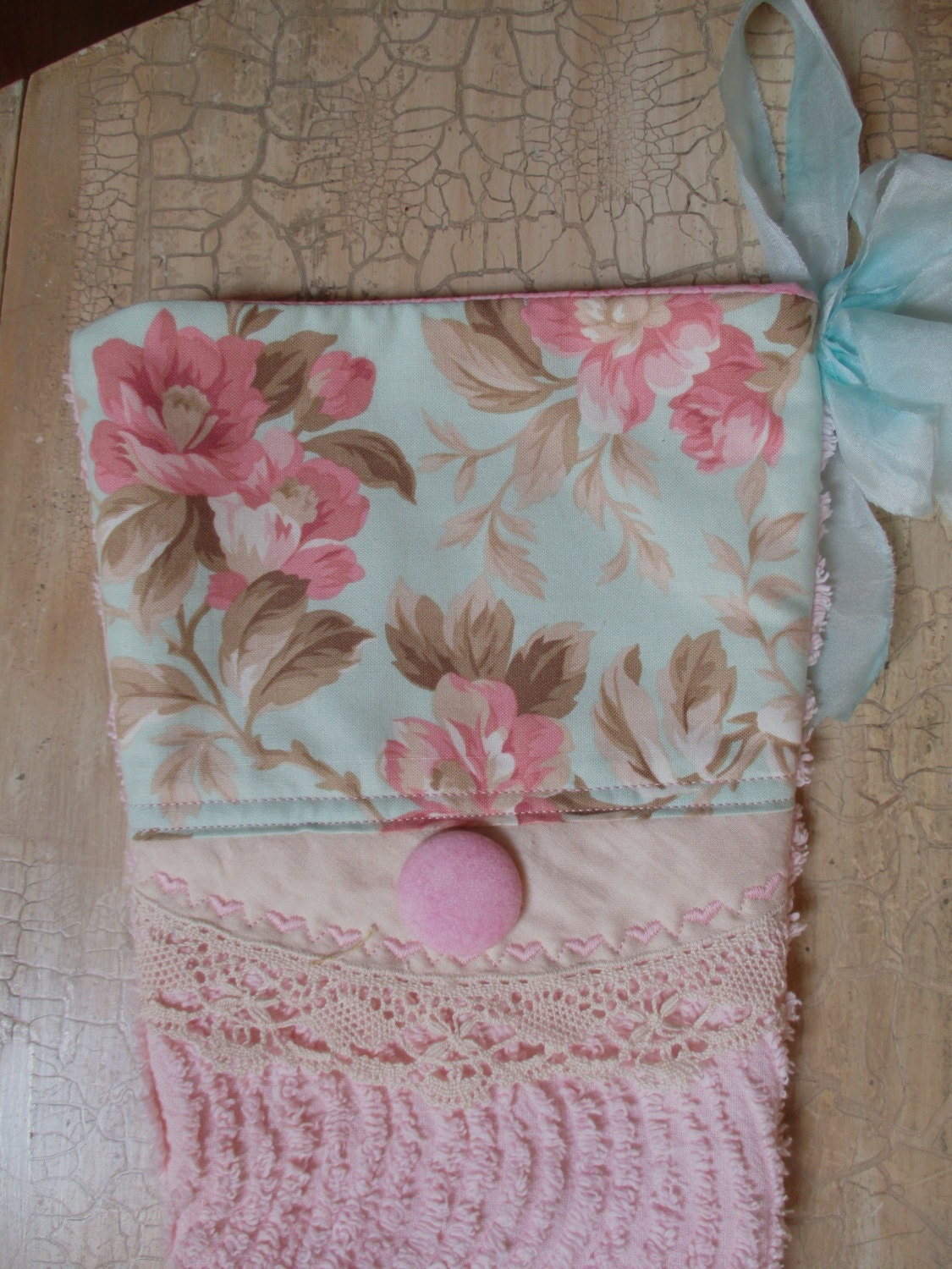 Pink Vintage Chenille Christmas Stocking With Turquoise Floral Print - Etsy