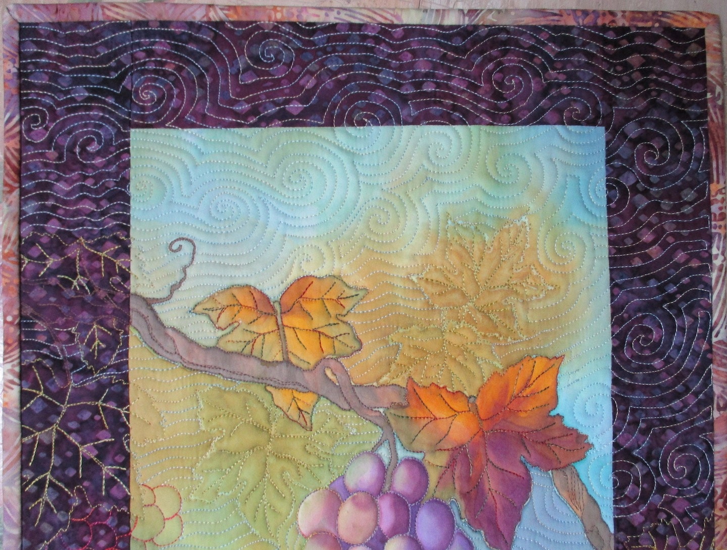 Art Quilt Hand Painted Grapes Wall Hanging / Vineyard / Quiltsy ...