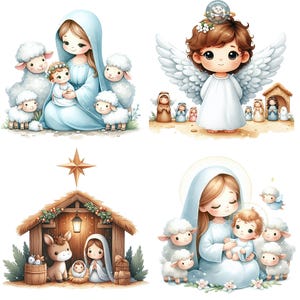 20+ Watercolor Cute Nativity Scene Clipart, Xmas Jesus Birth Png Bundle ...