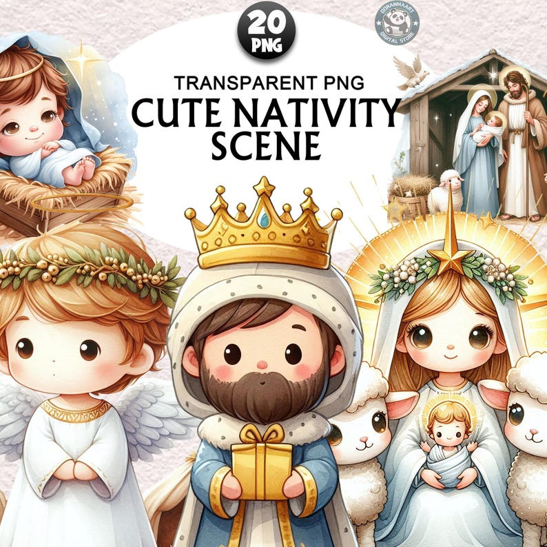 20+ Watercolor Cute Nativity Scene Clipart, Xmas Jesus Birth Png Bundle ...