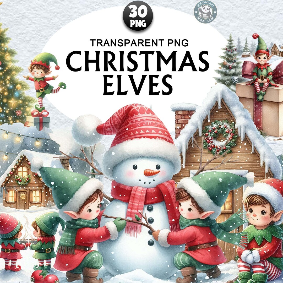 30+ Watercolor Christmas Elves Clipart, Festive Elf Png Bundle, Cheeky ...
