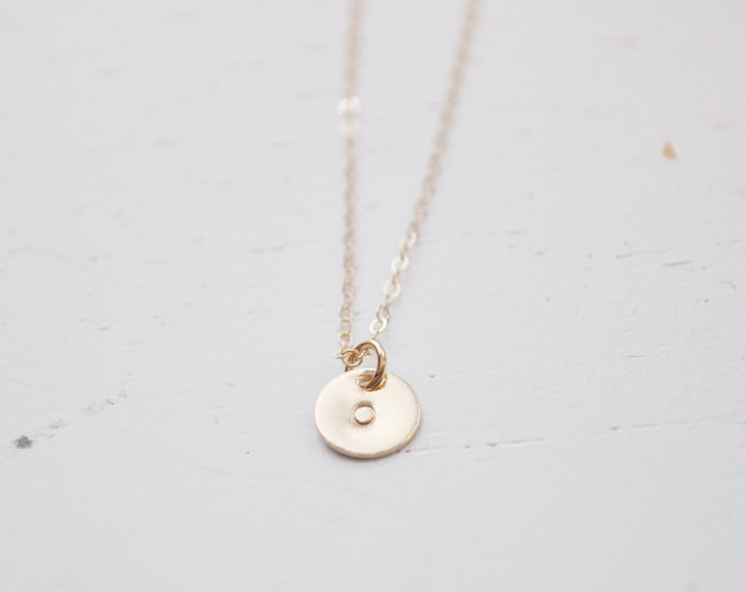 Gold Disc Initial Necklace 14k Solid Gold 7 Mm Dot Small - Etsy