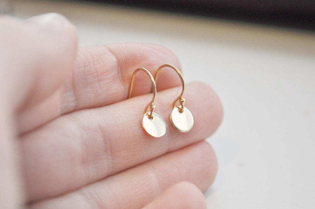 Gold Dot Earrings Tiny Smooth Gold Filled Disc Small Circle Dainty ...