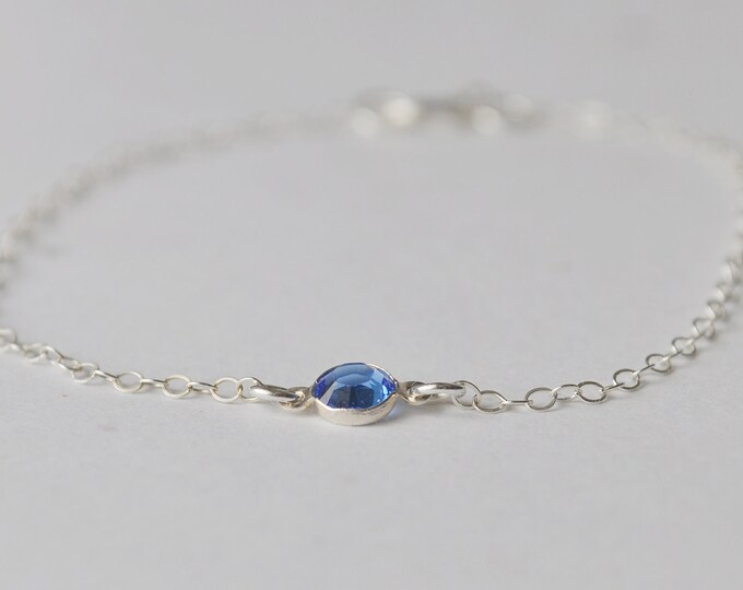 Tiny Blue Pebble Bracelet - Sterling Silver Delicate Swarovski Crystal ...