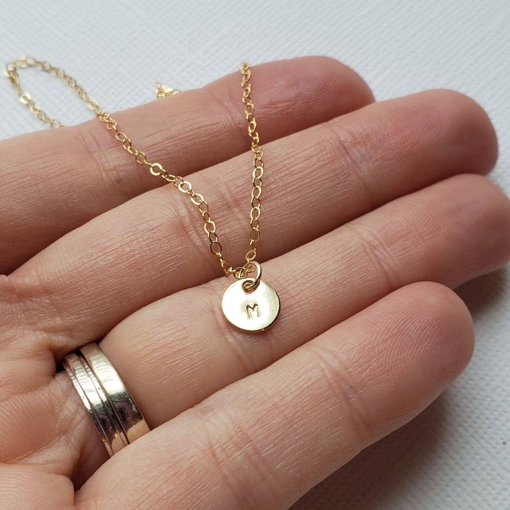 Tiny Gold Disc Initial Necklace Gold Filled Round | Etsy