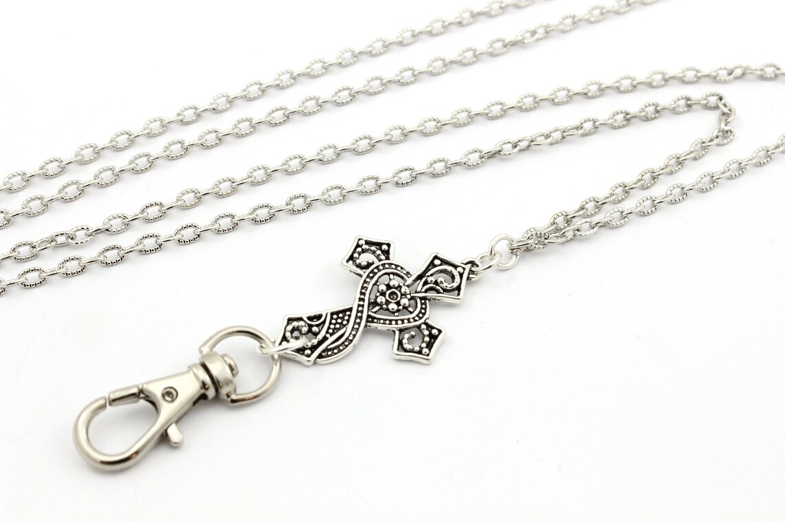 Womens Lanyard Necklace Cross With Textured Silver Plated - Etsy