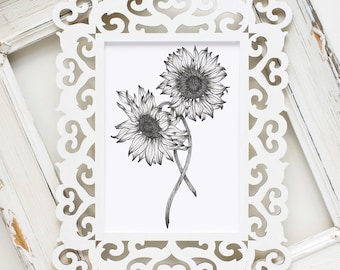 Sunflower drawing | Etsy